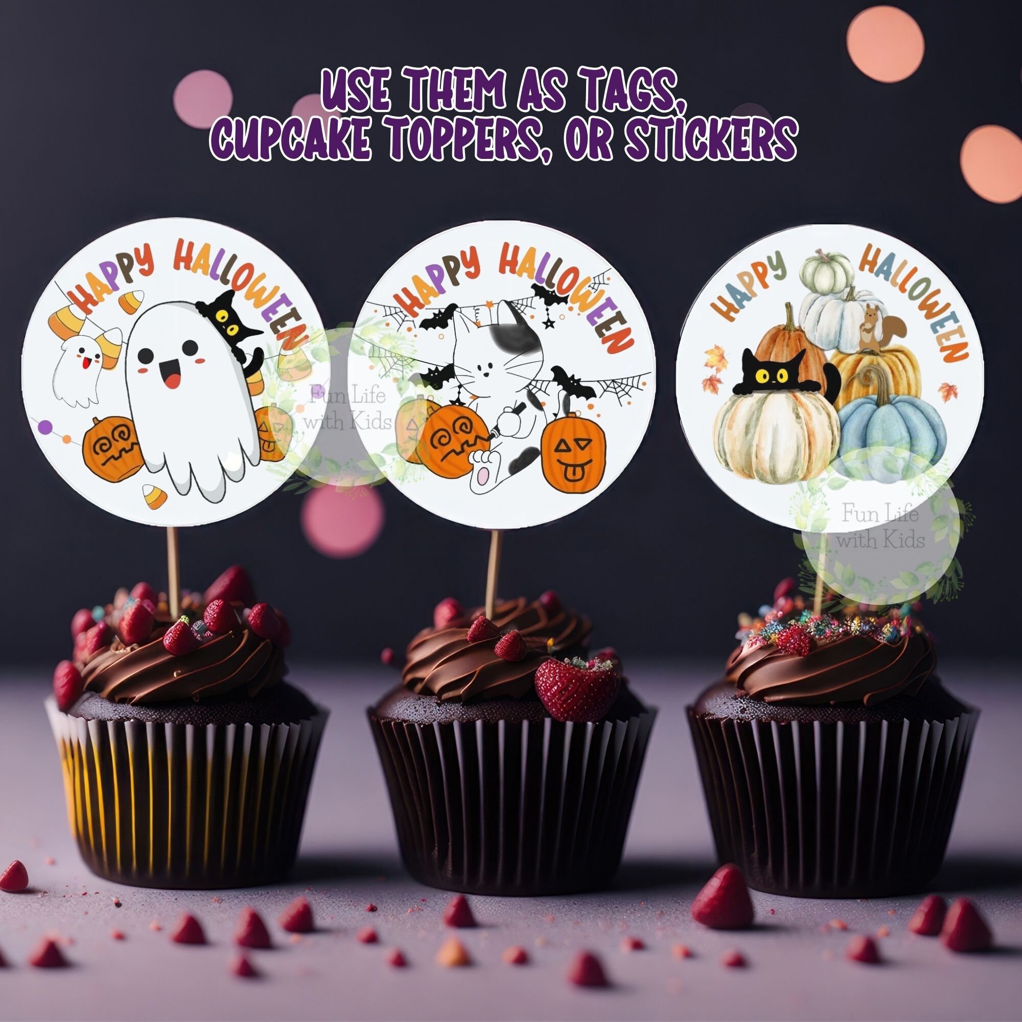 Printable Halloween Tags and Cupcake Toppers Bundle, Cute Boo Ghosts ...