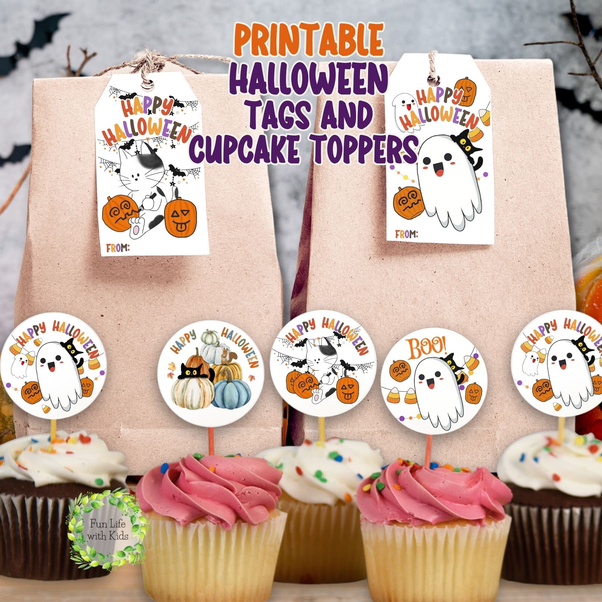 Printable Halloween Tags and Cupcake Toppers Bundle for Kids, Cute Boo ...