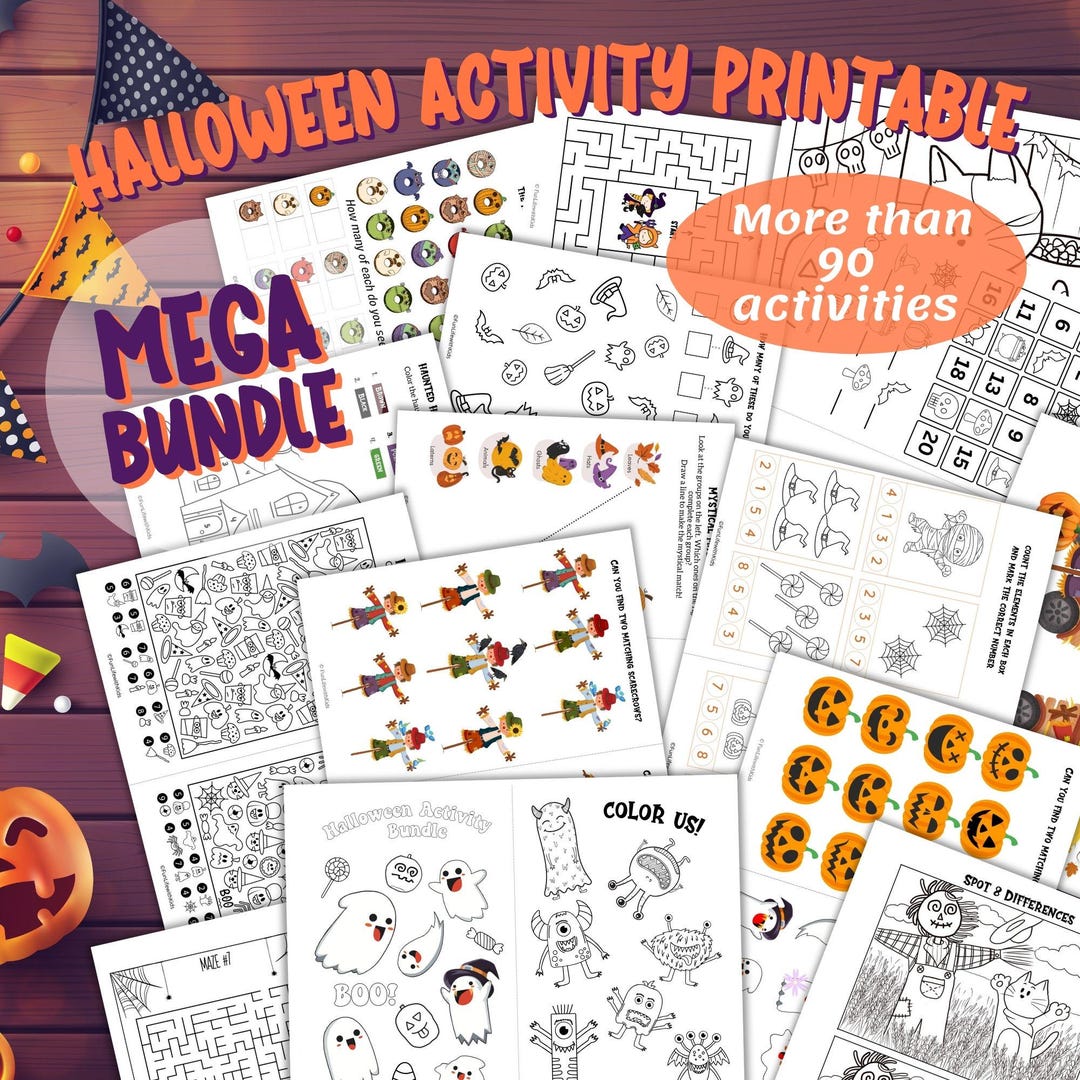 Printable Halloween Activity Bundle for Kids, Cute Halloween Coloring ...