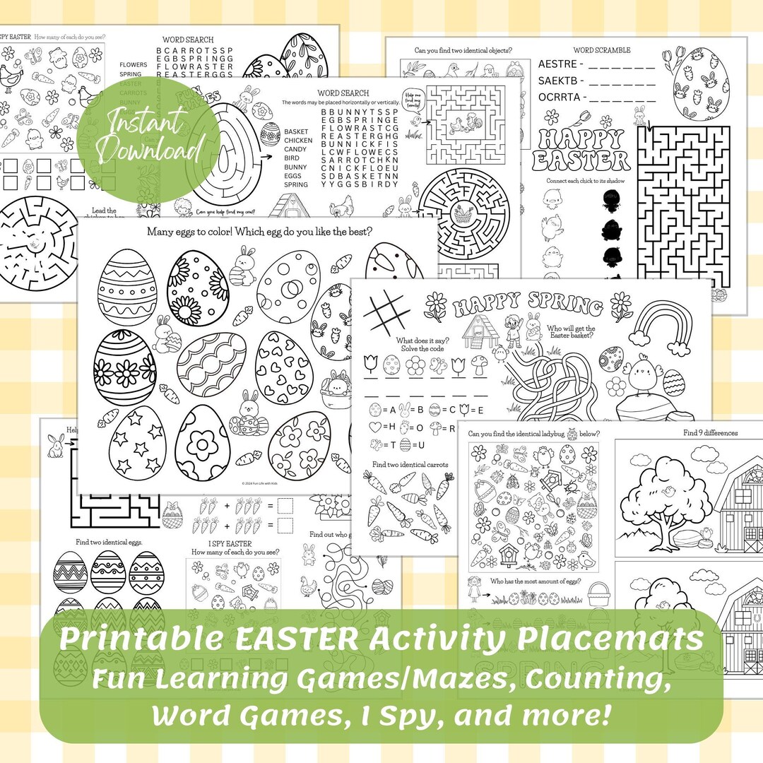 Easter Activity Placemat Bundle for Kids Party and Easter Basket ...
