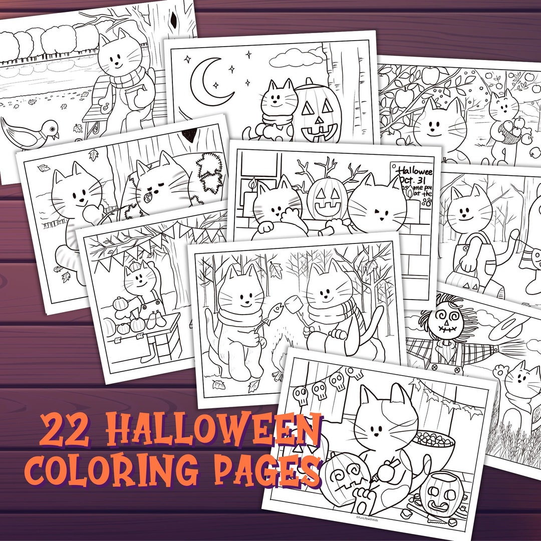 Printable Cute Halloween and Fall Coloring Pages for Kids, Kawaii ...