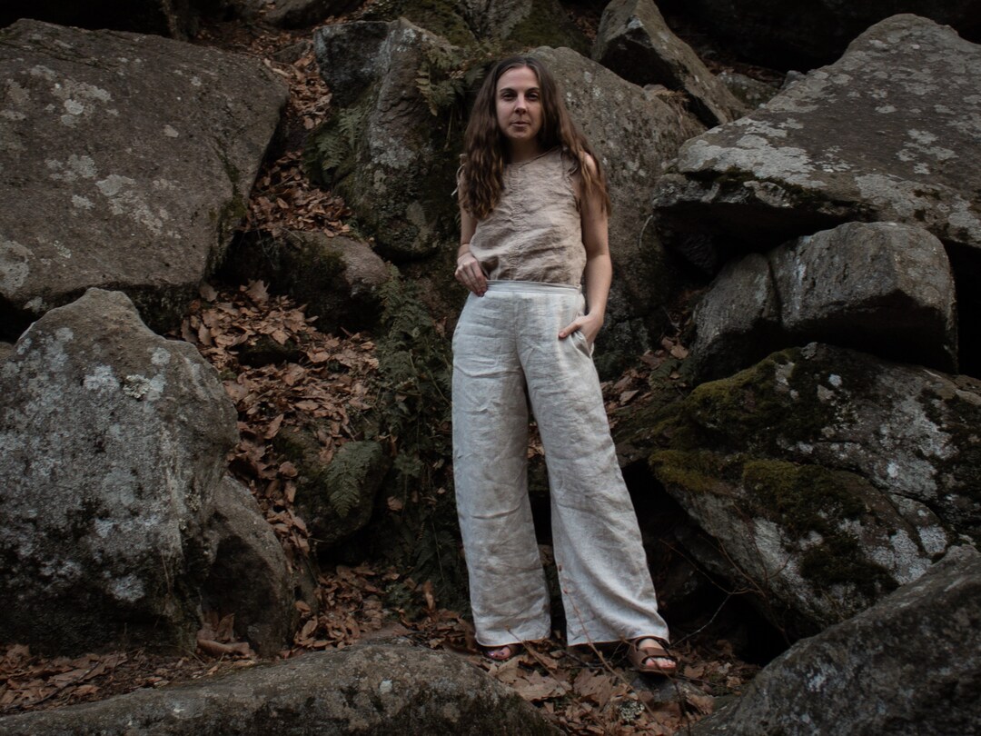 Wide Leg Flowy Linen Pants - SWALLOWTAIL - Undyed White Flax ...