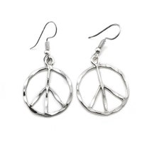 Wooden Peace Sign Tear Drop Earrings - Blue - Etsy