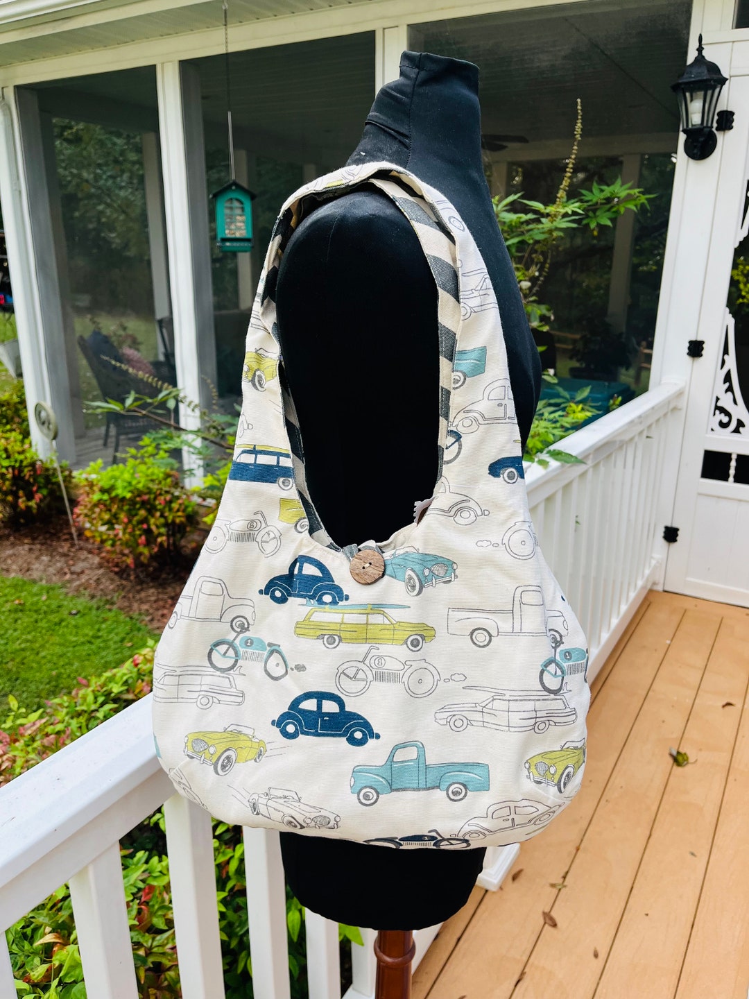 Reversible Fabric Hobo Purse/fun Handmade Fabric Hobo Purse/reversible ...