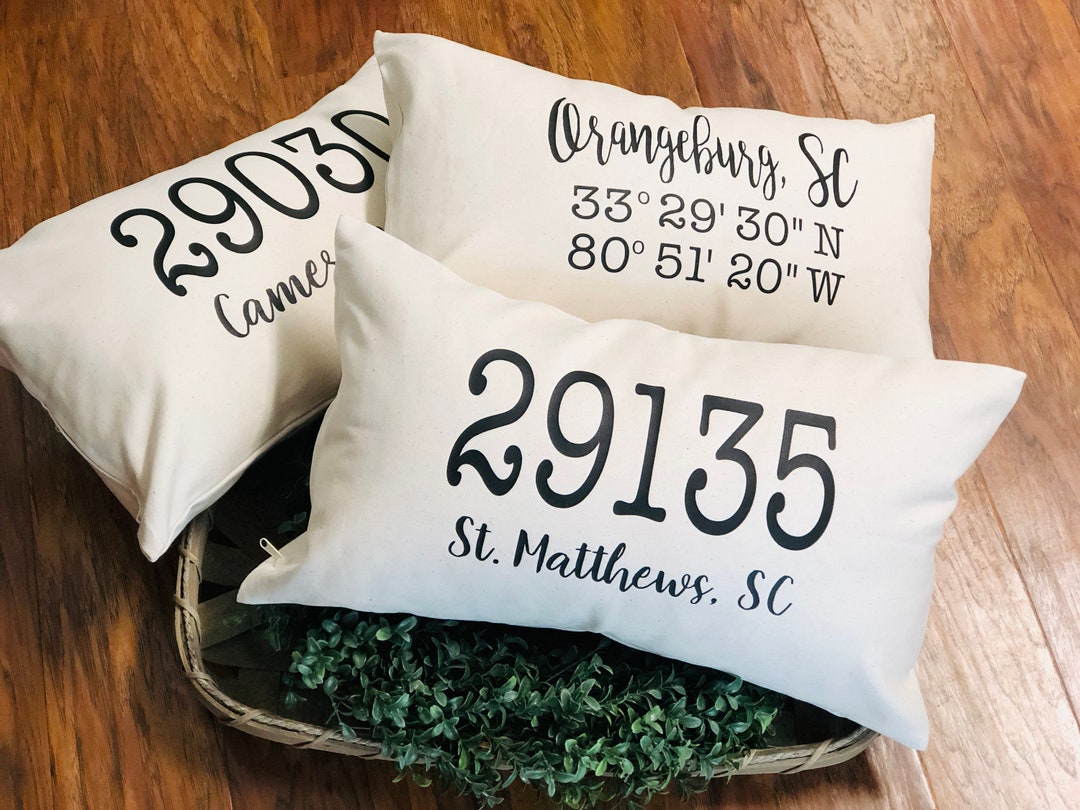 Personalized Zip Code Pillow/coordinates Pillow/farmhouse Pillow Cover ...