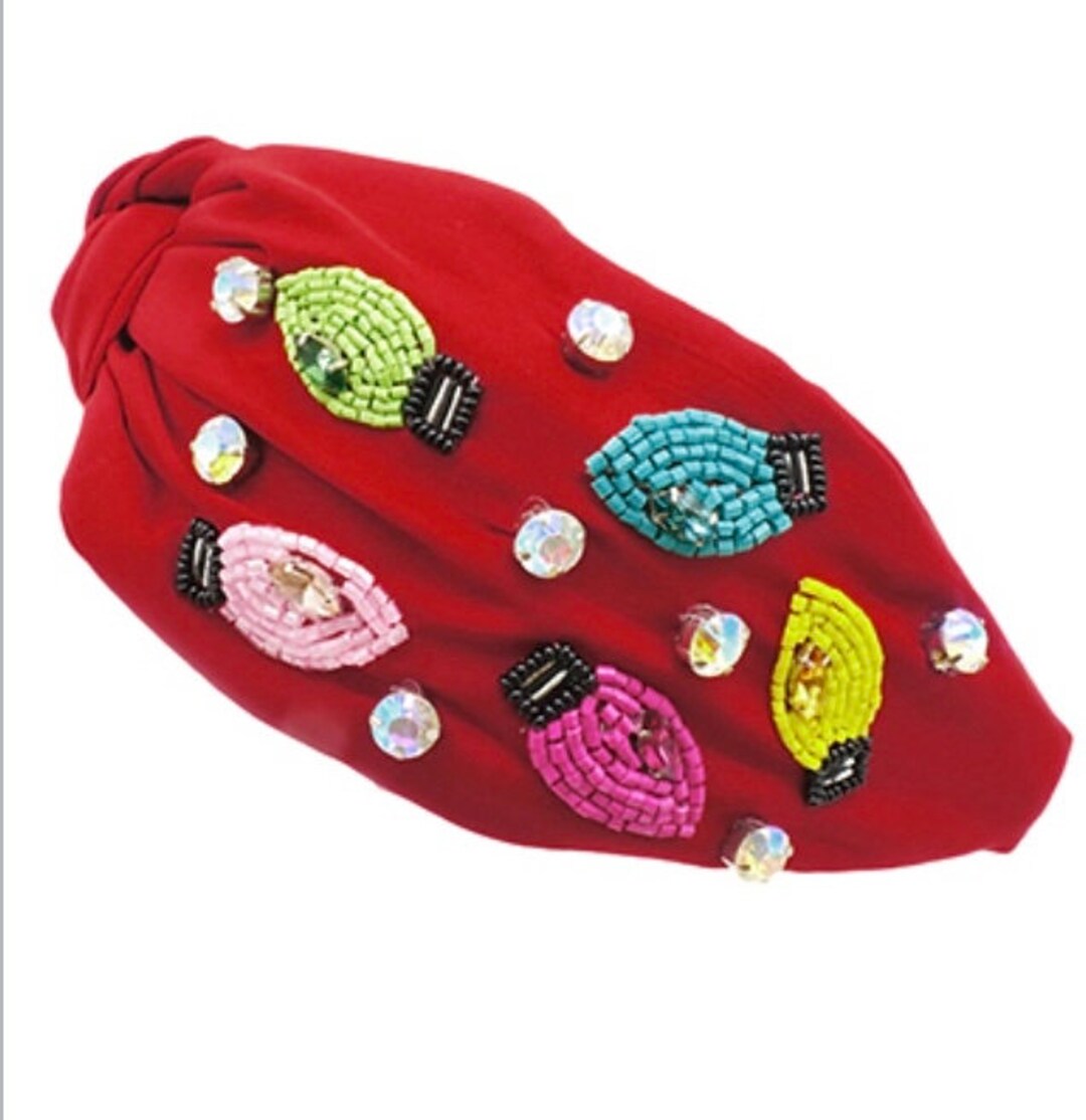 Holiday Santa Beaded Top Knot Headband/christmas Santa Headbands ...