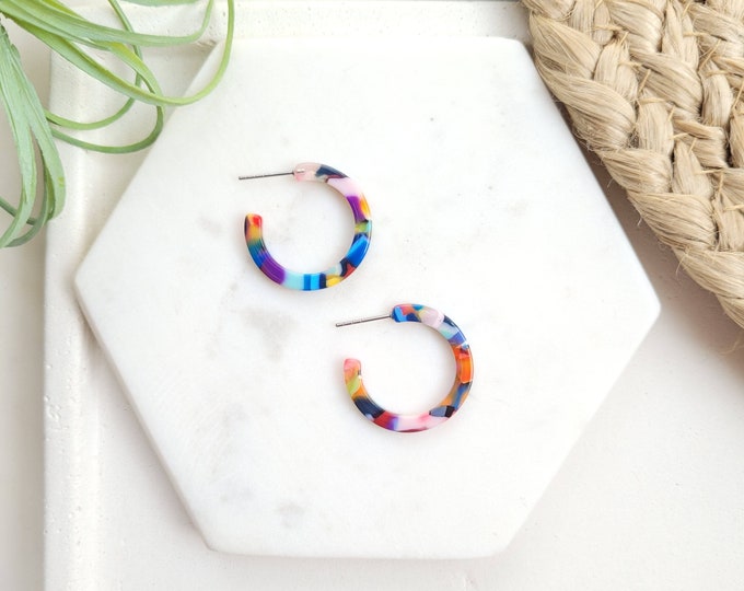Multicolor Small Resin Hoop Earrings/colorful Small Hoop Earring ...