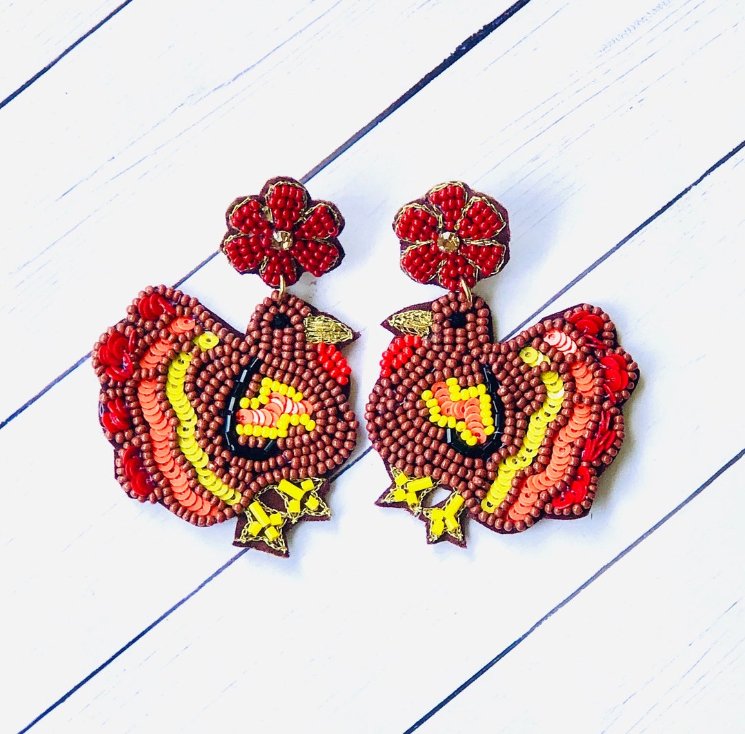 It's Turkey Time/ Beaded Turkey Earrings/thanksgiving Beaded Earrings ...