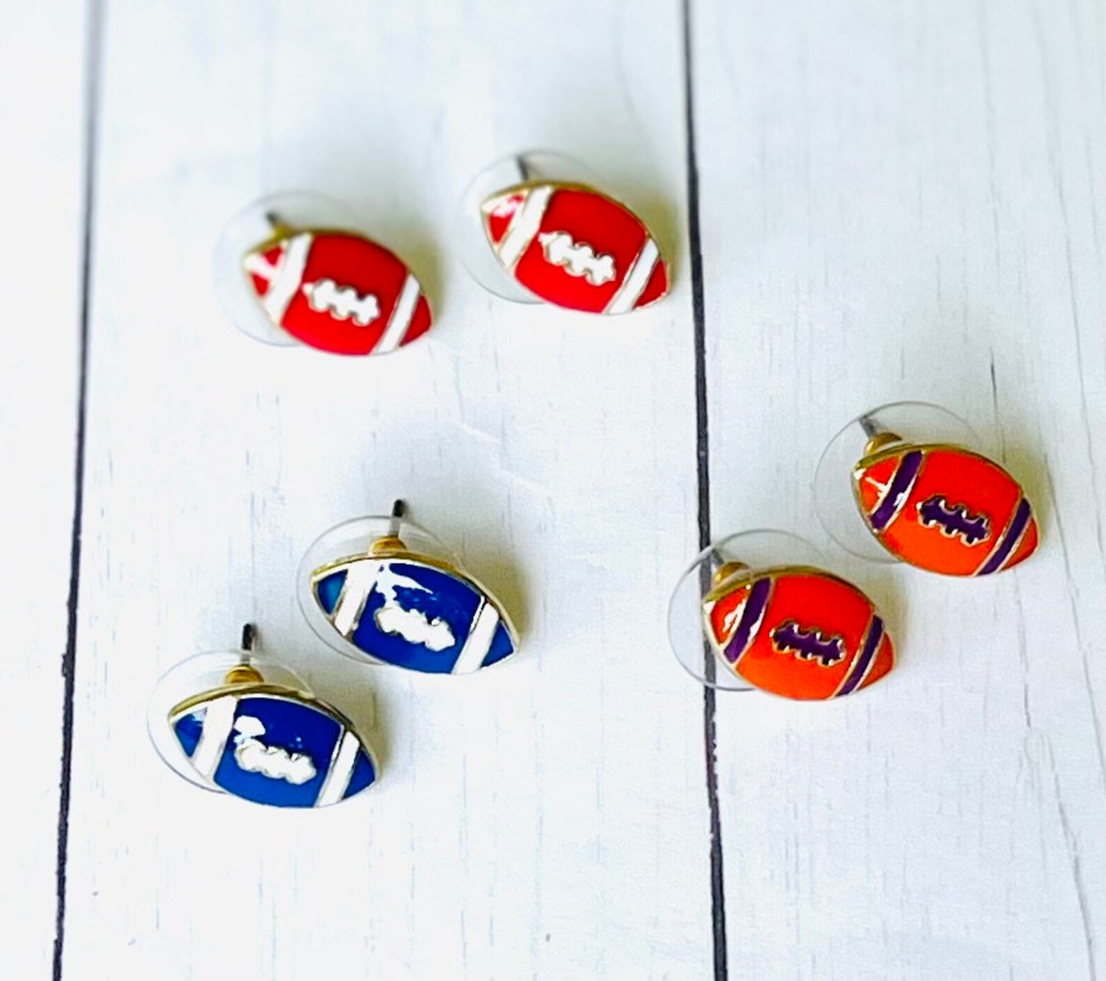Football Epoxy Studs/game Day Earrings/football Game Day Studs - Etsy