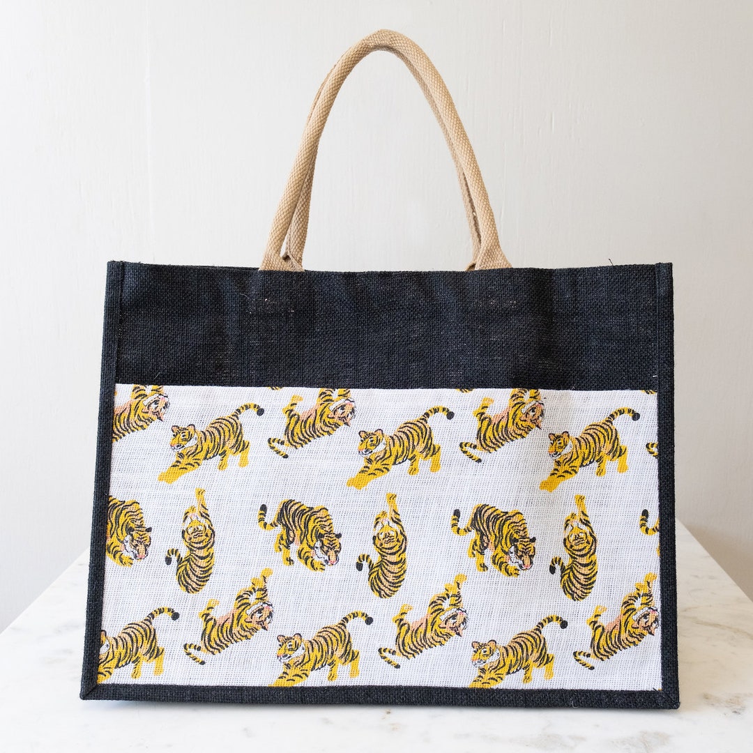 Tiger Tote Bag/tiger Fan Jute Tote Bag/tiger Carryall - Etsy