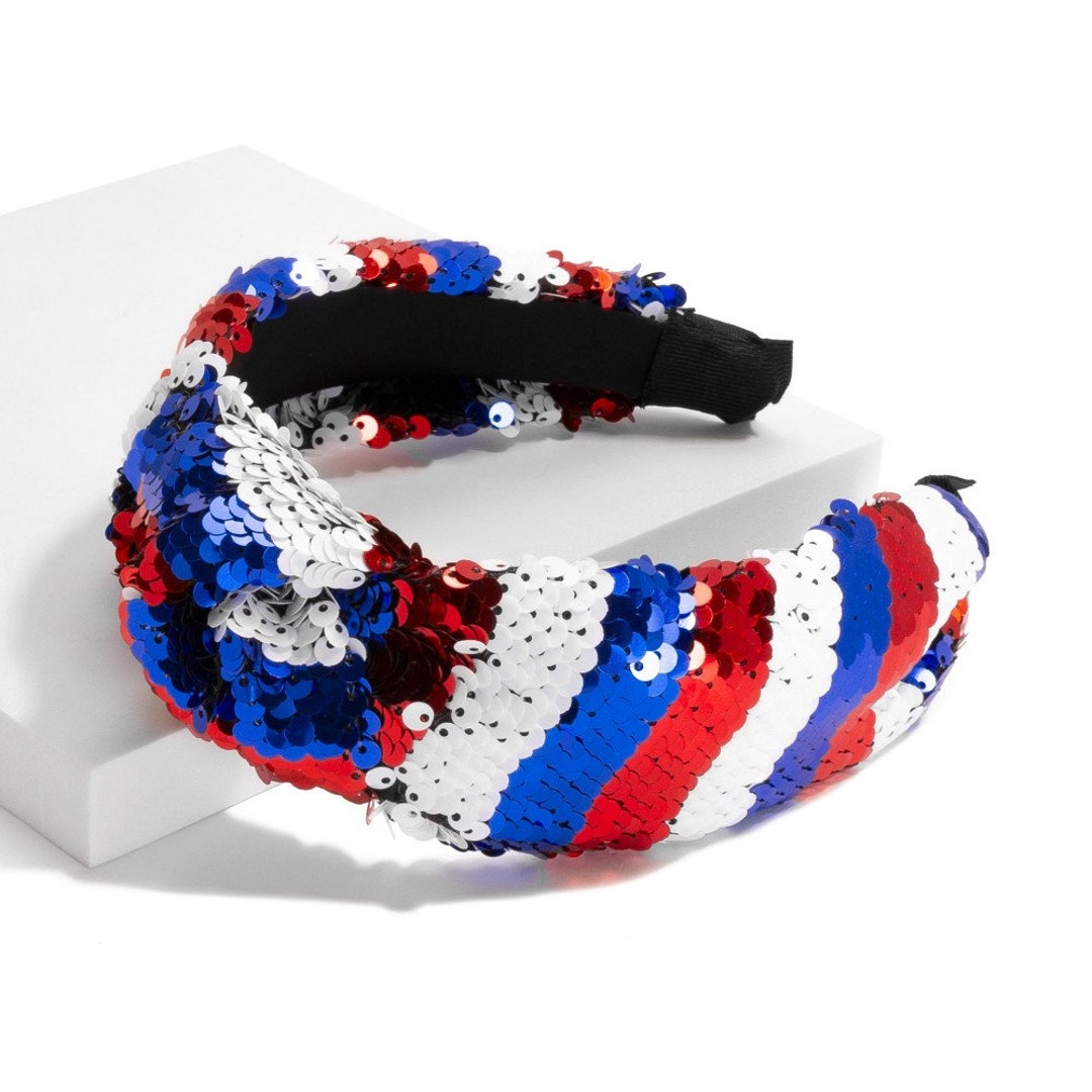 Patriotic Headband/memorial Day Headband/4th of July Headband/sequined ...