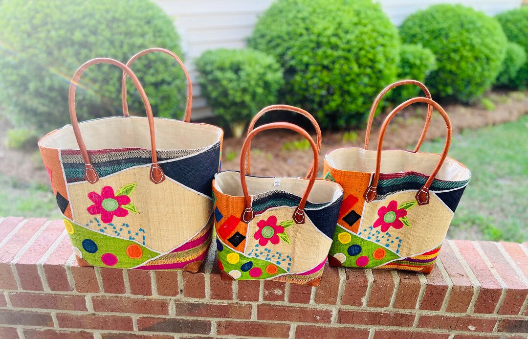 Raffia Tote Bag/straw Beach Tote/madagascar Bag/raffia Purse/american ...