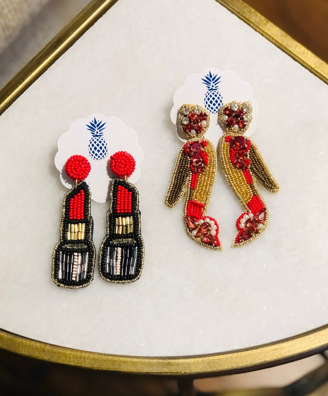 Beaded Lipstick Earrings/beaded High Heel Earrings/diva Earrings ...