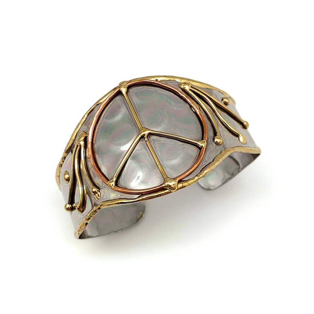 Mixed Metal Peace Sign Cuff Bracelet/peace Cuff Bracelet/stainless and ...
