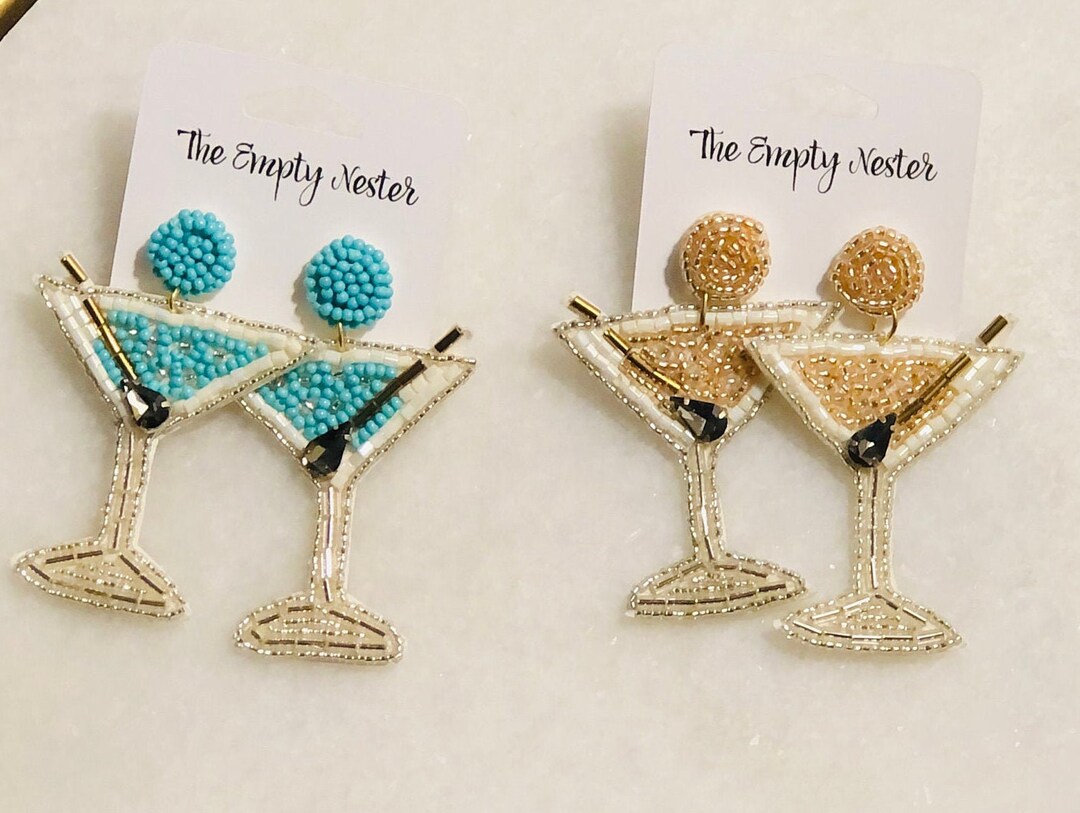 Martini Beaded Earrings/cocktail Glass Beaded Earrings - Etsy