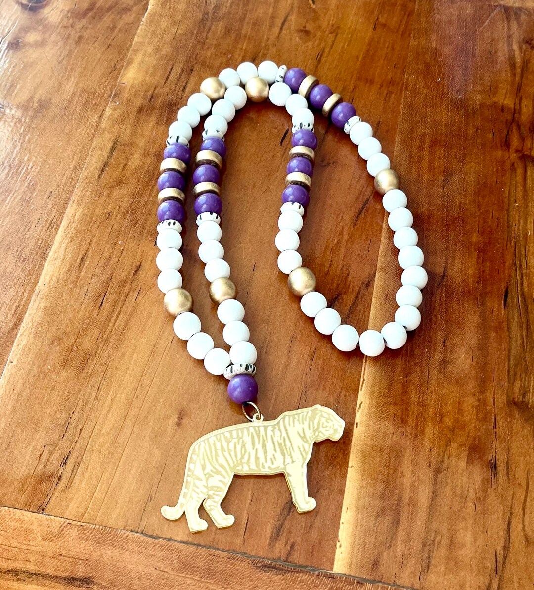 Purple and Gold Tiger Game Day Beaded Necklace/tiger Beaded Necklace ...