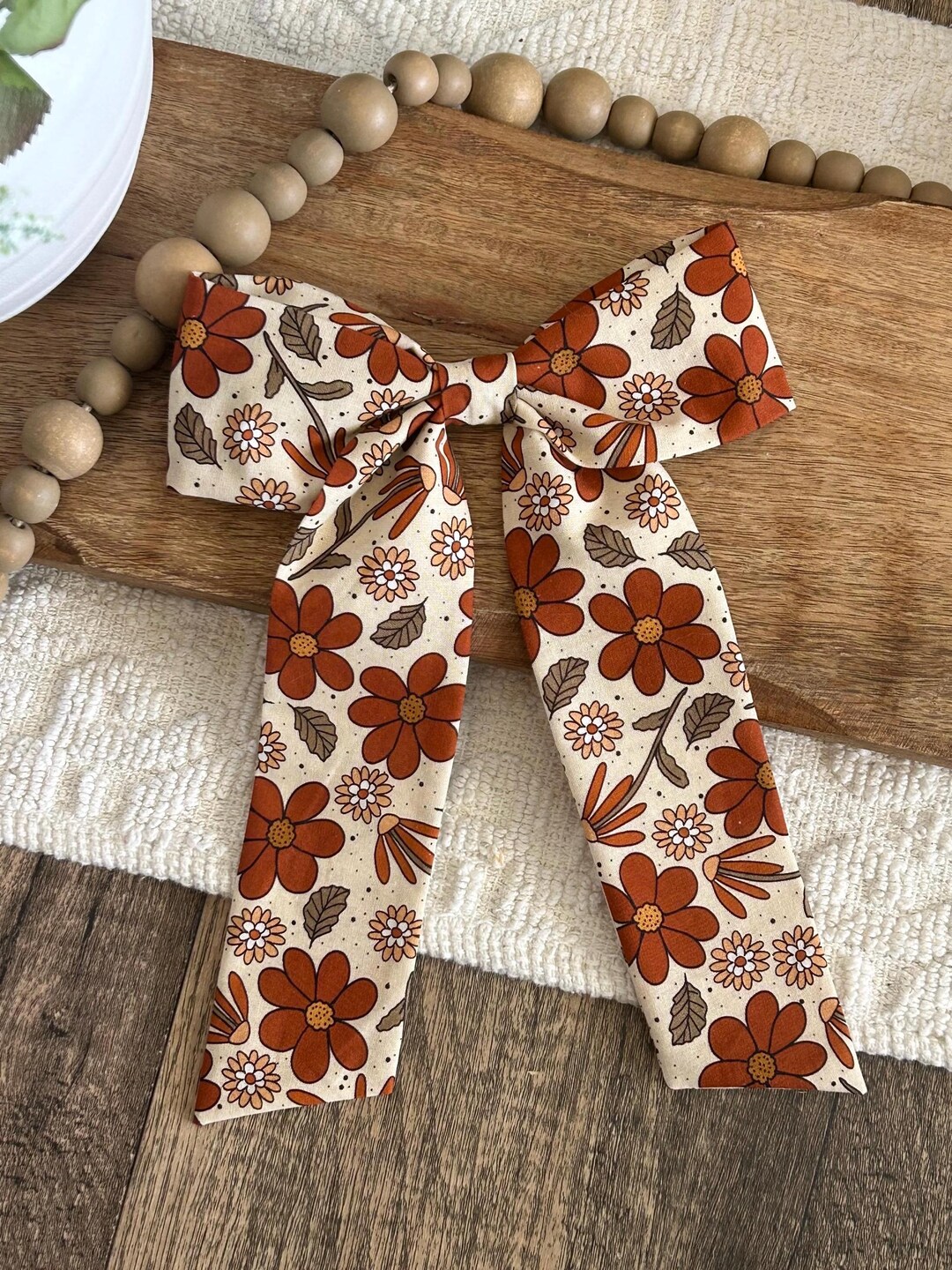 Fall Hair Bow Women Teen Retro Floral Clip Autumn Long Tail Sailor ...