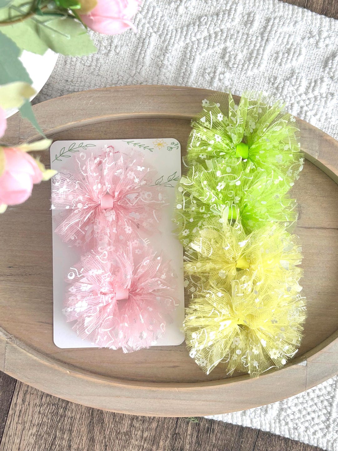 Easter Hair Bow Pigtail Tulle Clips Spring Barrette Little Girl Toddler ...