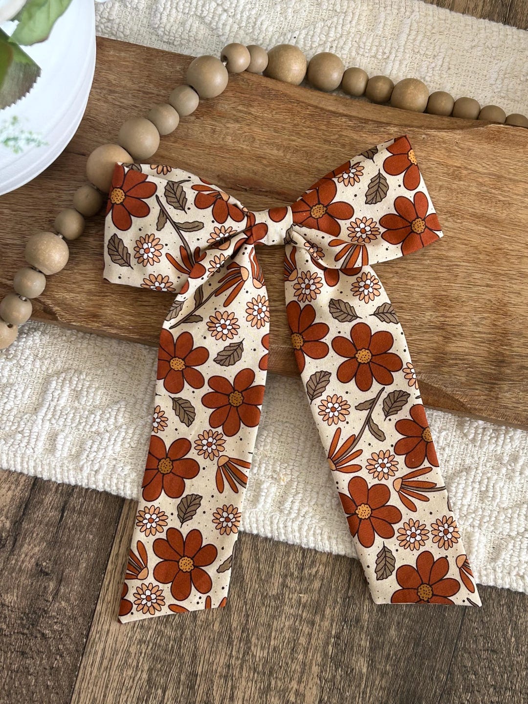 Womens Hair Bow Floral Hair Bow Long Tail Hair Bow for Women Hair ...