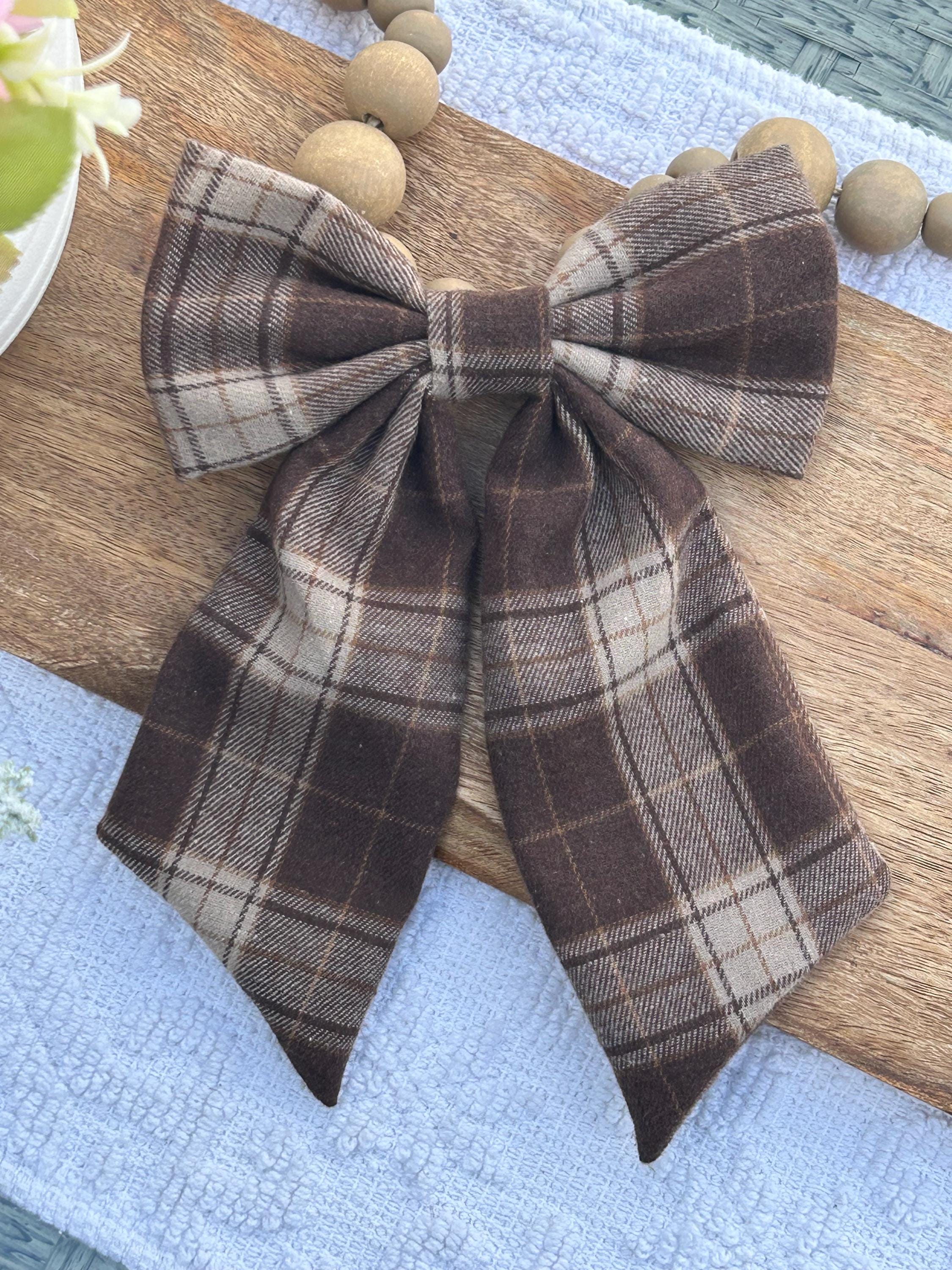 Brown Plaid Flannel Hair Bow Tartan Clip Women's Fall Autumn Accessory ...