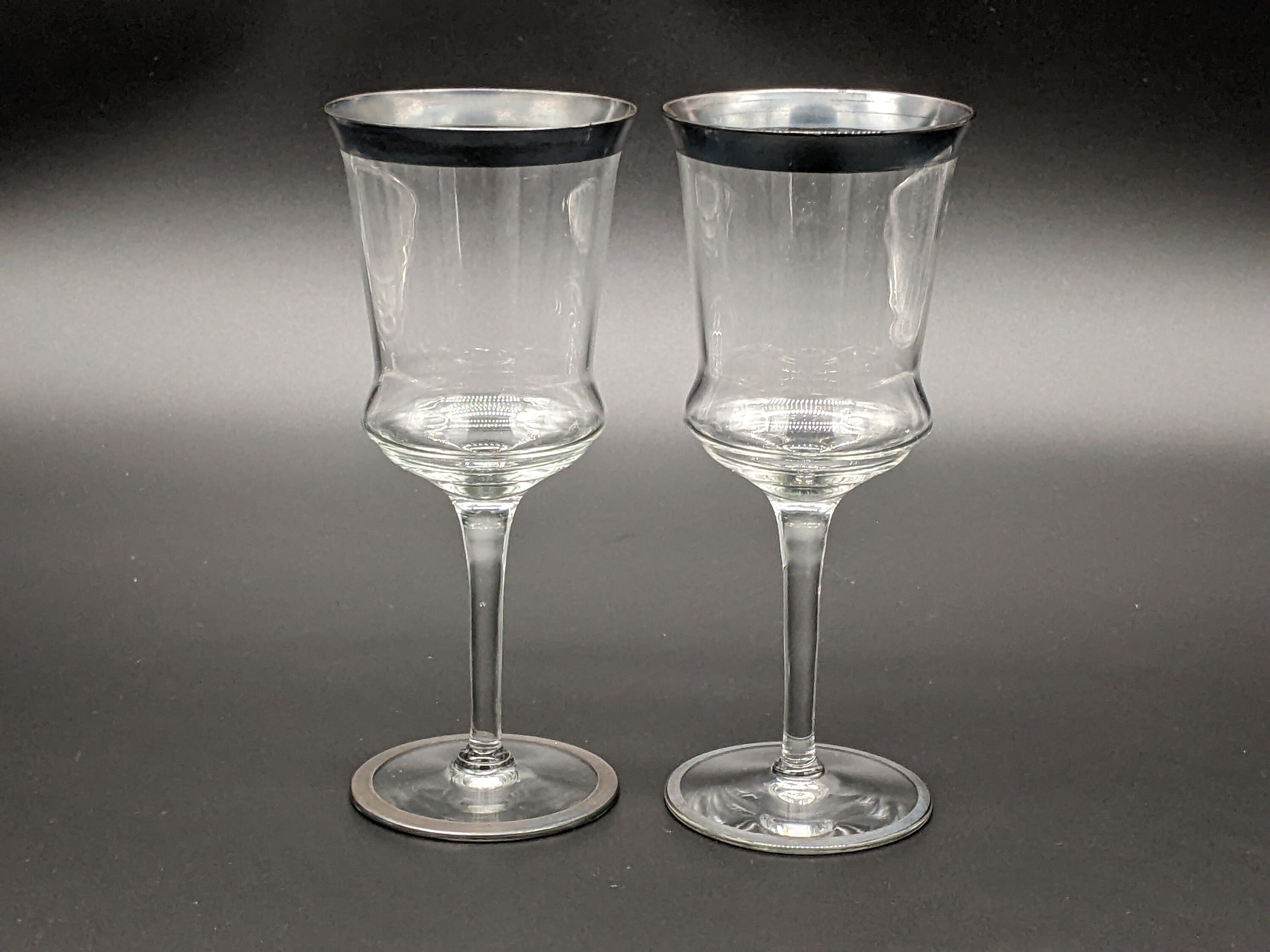 Vintage, Hawkes, Glass, HAW14, Water, Goblet, Two, Pair, Sterling, Band ...