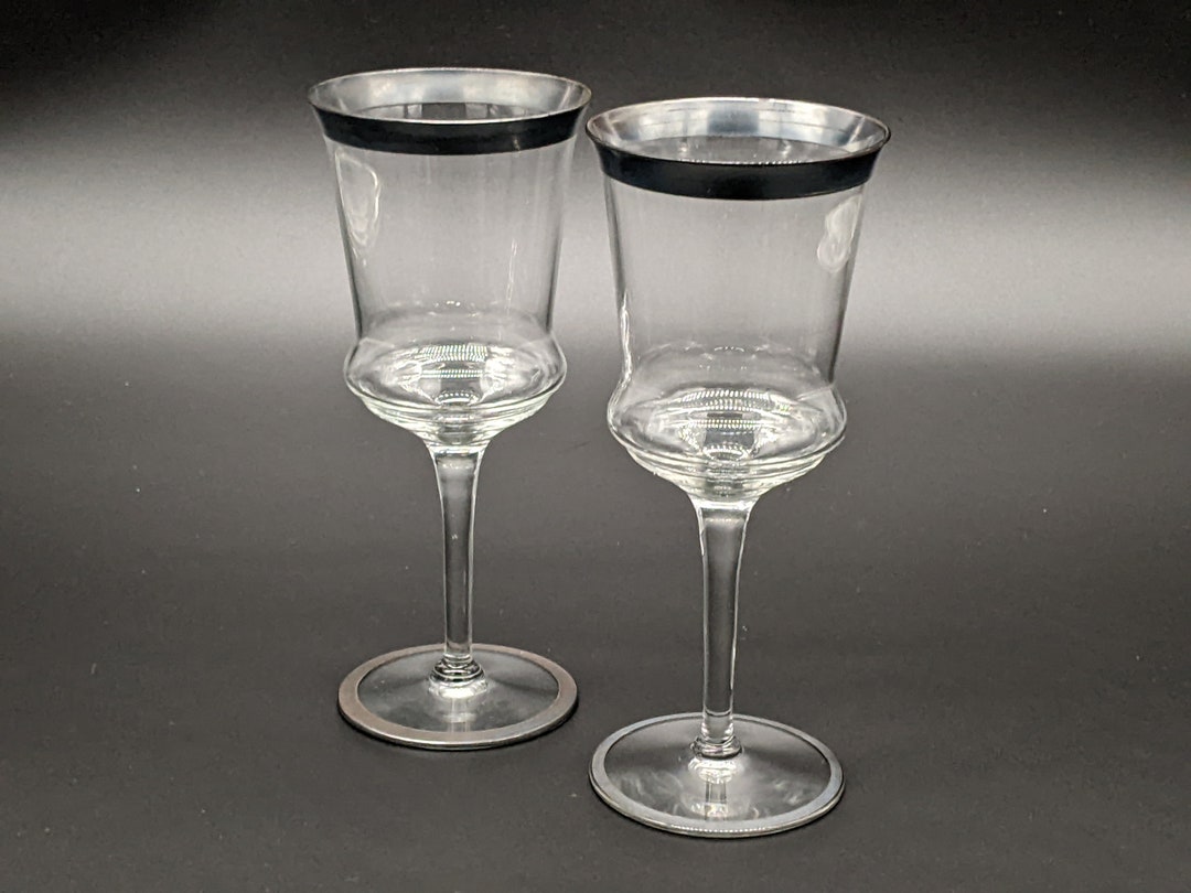 Vintage, Hawkes, Glass, HAW14, Water, Goblet, Two, Pair, Sterling, Band ...