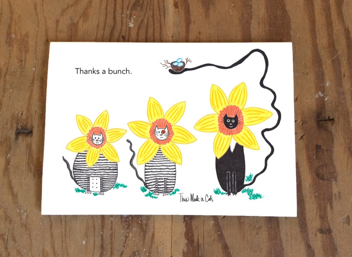 Cat Card Funny Thank You Thanks Flower Cat Funny Spring - Etsy