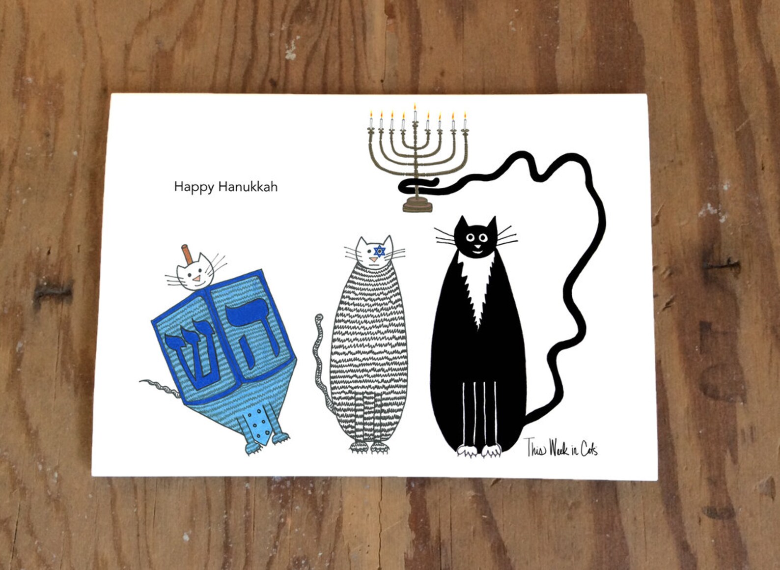 Cat Card - Happy Hanukkah Funny Cats Three Cats Dreidel Menorah Star of ...