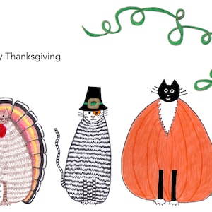 Cat Card - Happy Thanksgiving Funny Cats Three Cats Turkey Pilgrim ...