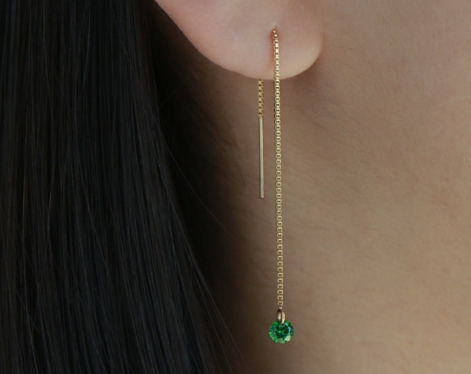 Birthstone Threader EBS1 • 14k Gold Fill, Sterling Silver, Threader Earrings, Chain Earrings ...