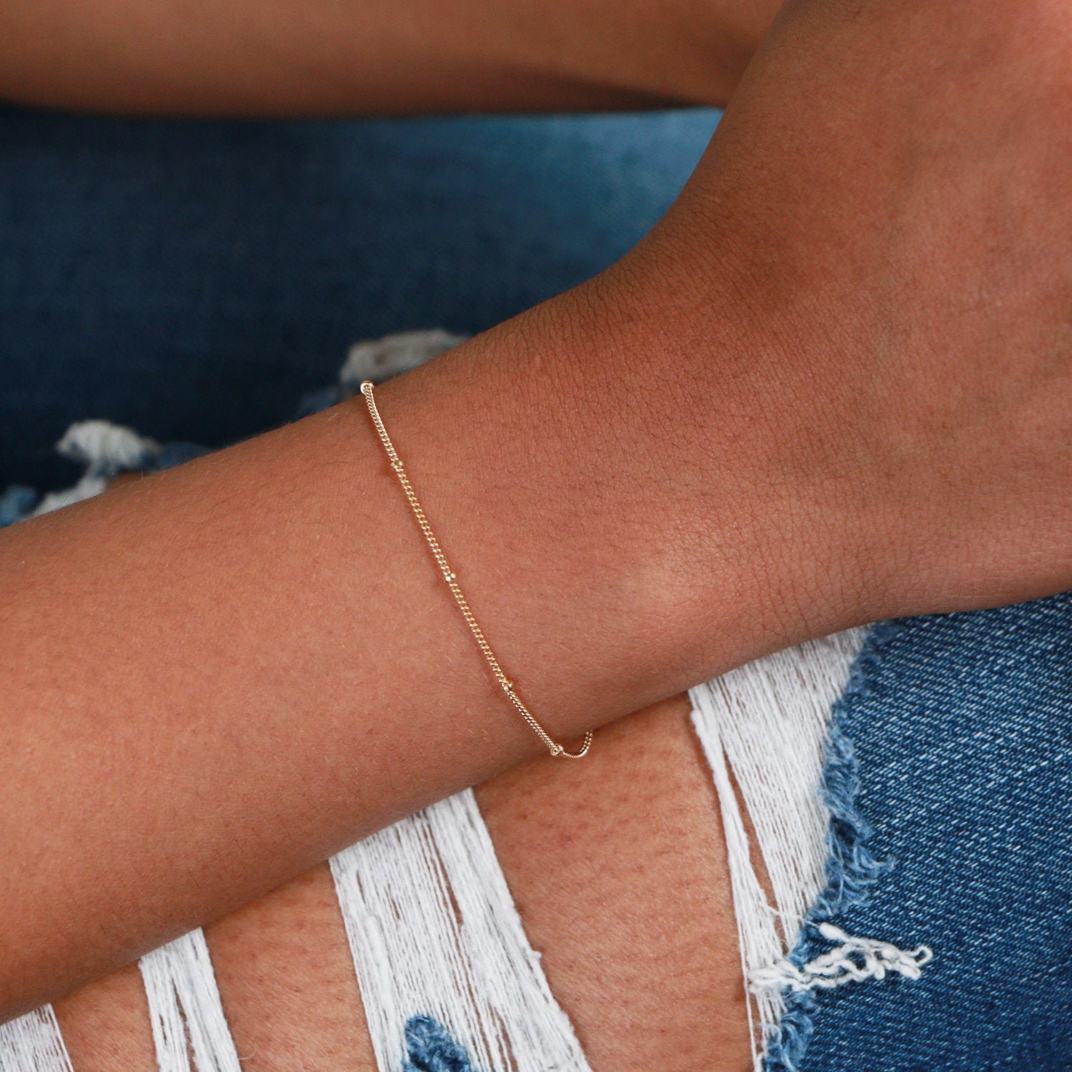 Beaded Chain Bracelet C2 satellite chain bracelet dainty | Etsy