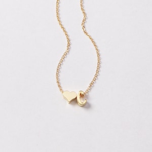 Heart Initial Necklace N1 • Tiny Cursive Letter Necklace, Gift for Her ...