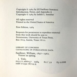 William Faulkner Poetry Book, Vision in Spring, Hardcover First Edition ...