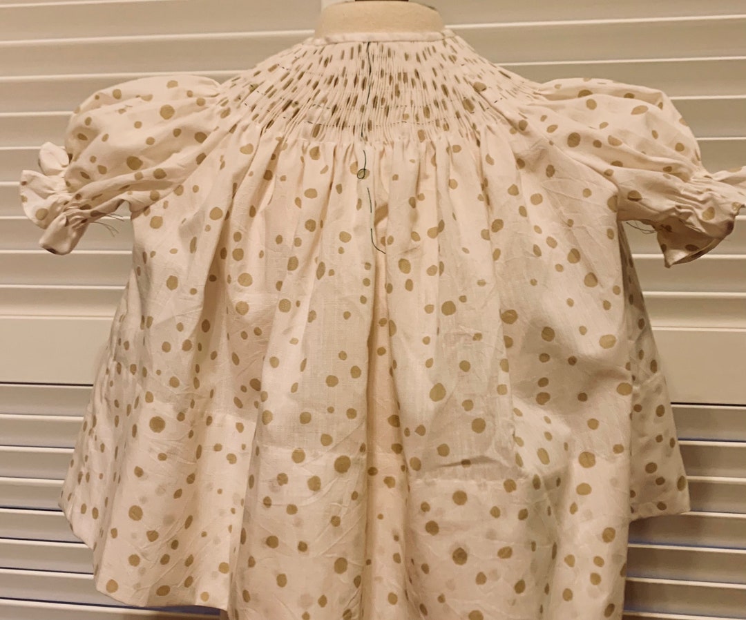 Ready to Smock Ivory With Beige Dots Size: 3-6 Mo. Beautiful Soft ...