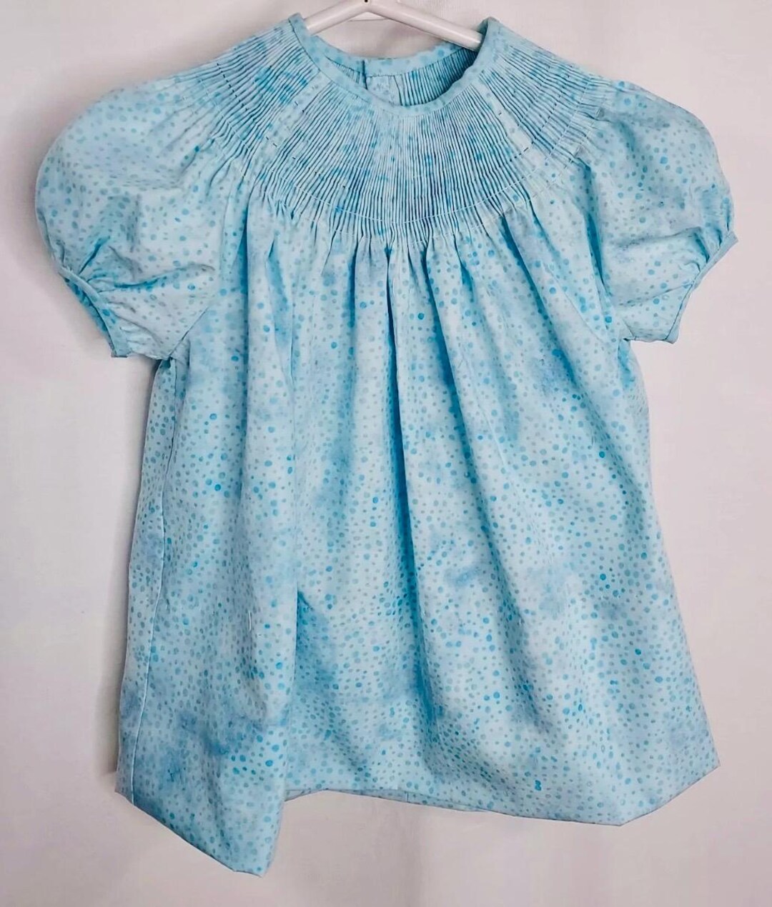 Ready to Smock Bishop. Size 9-12 Mo Aqua With Tiny,dainty Blue Florals ...