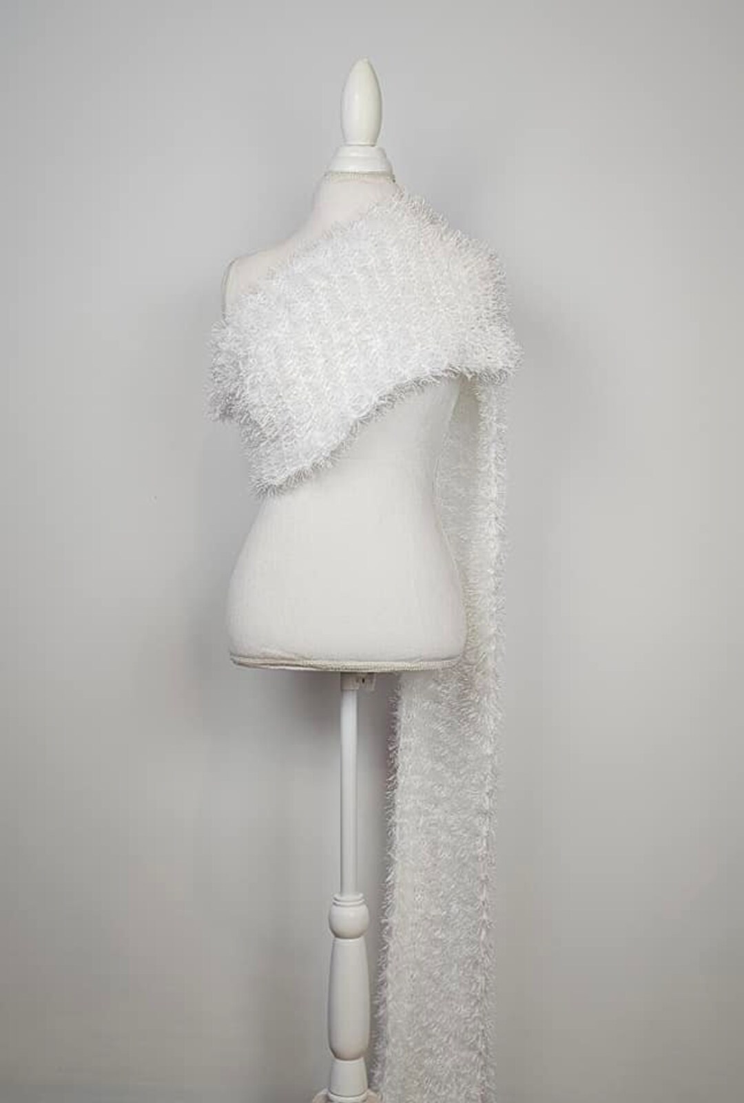 Handmade Extra Long White Eyelash Yarn Shawl, Extra Long Eyelash ...