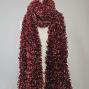 Handmade Extra Long Eyelash Dark Red Sparkle Yarn Shawl, Extra Long ...