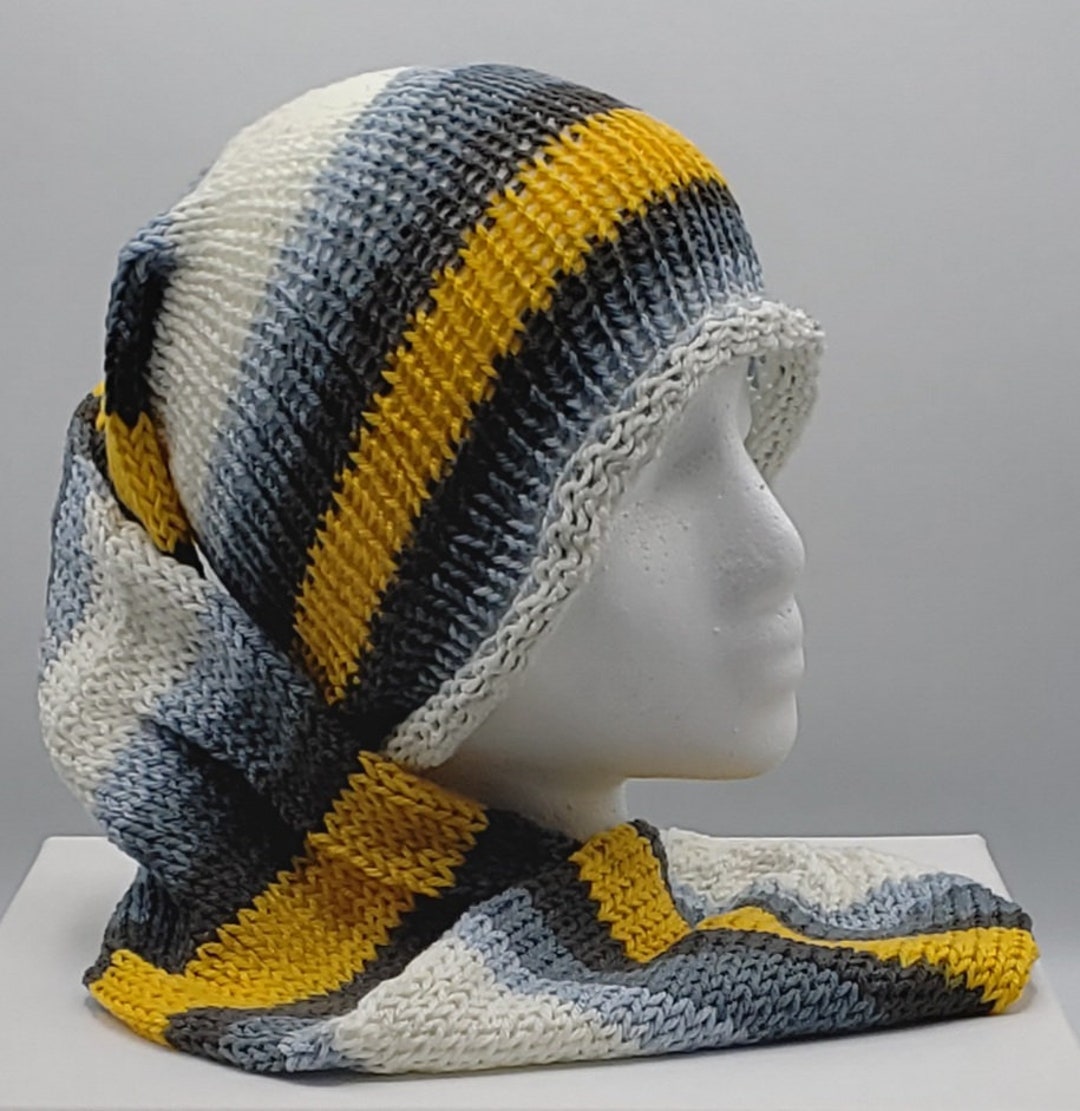 Yellow, Black & White Hand Knit Stocking Beanie, Stocking Hat, Hair ...