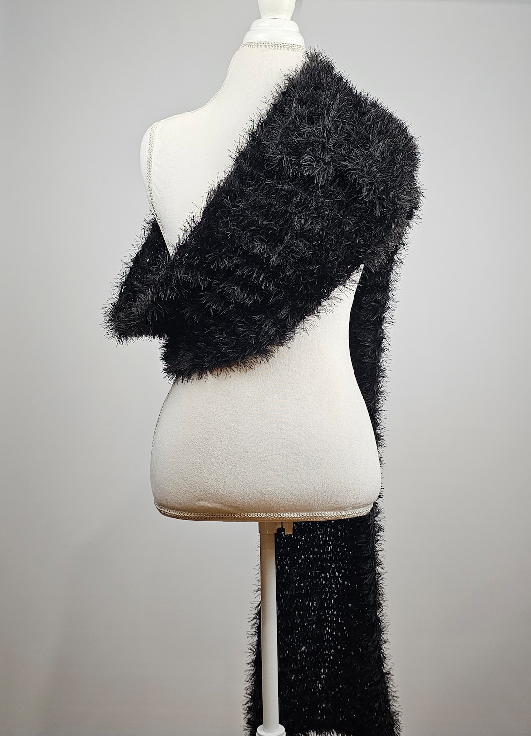 Handmade Extra Long Jett Eyelash Yarn Shawl, Extra Long Jet Onyx ...