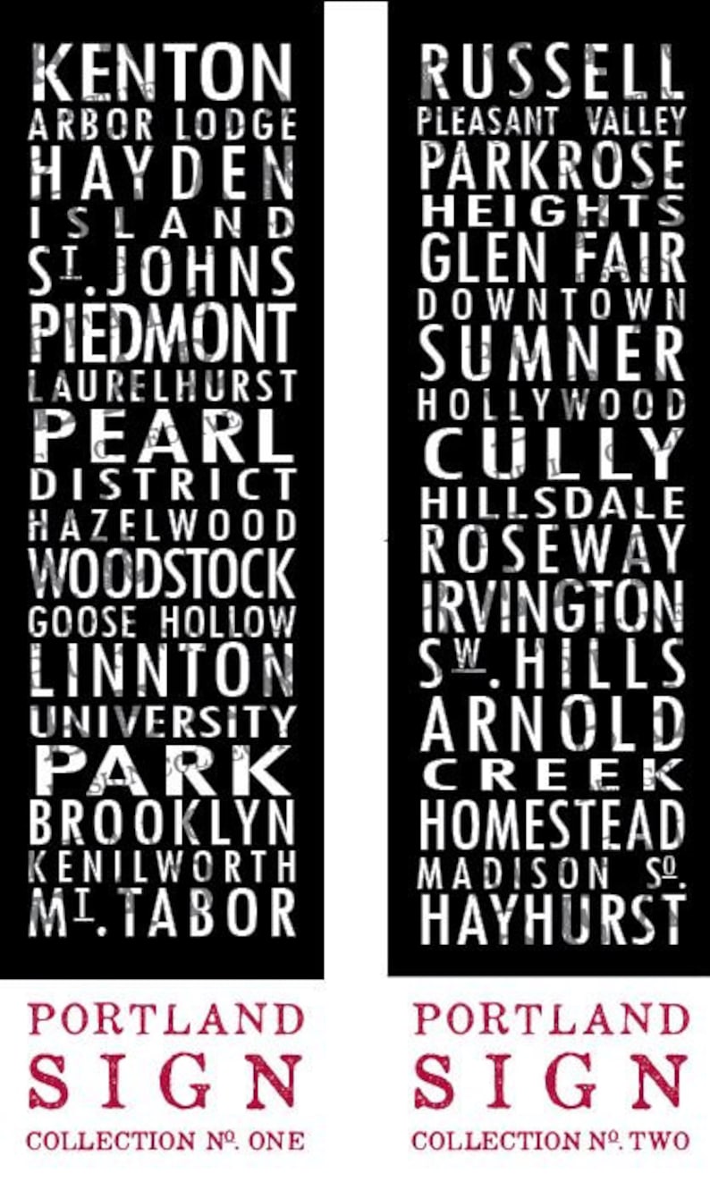 Portland, Oregon Neighborhood Subway Sign Art Collection on Giclée ...