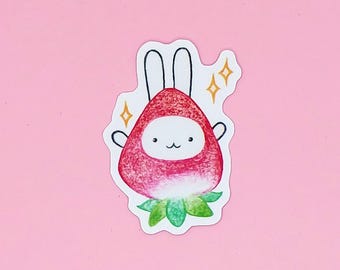 Cute Happy Bunny With Strawberry Hat Sticker - Etsy