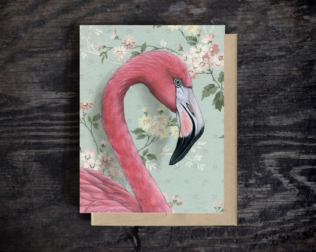 Pink Flamingo Note Card | Blank Greeting Card | A2 Stationary | Kraft ...