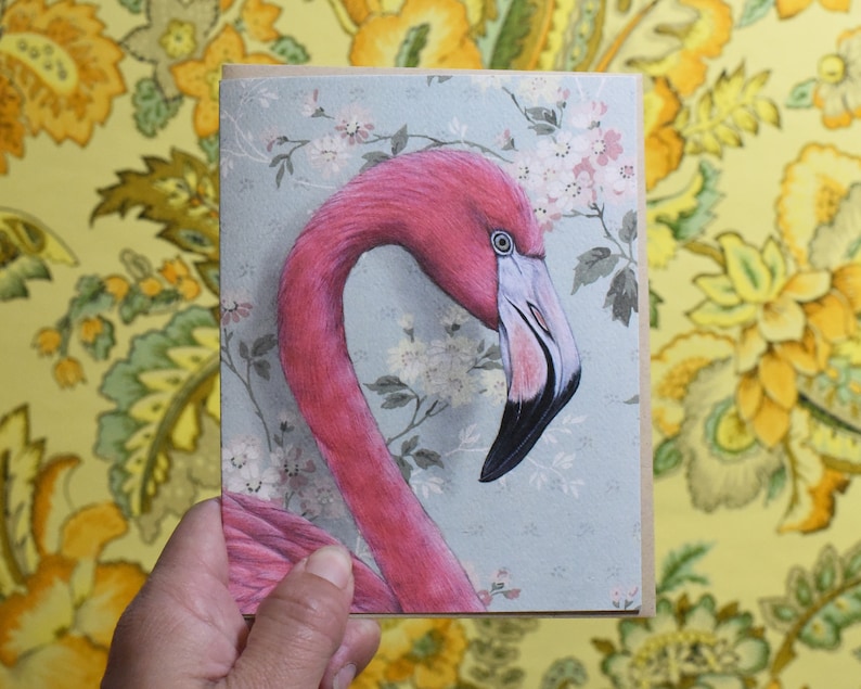 Pink Flamingo Note Card | Blank Greeting Card | A2 Stationary | Kraft ...