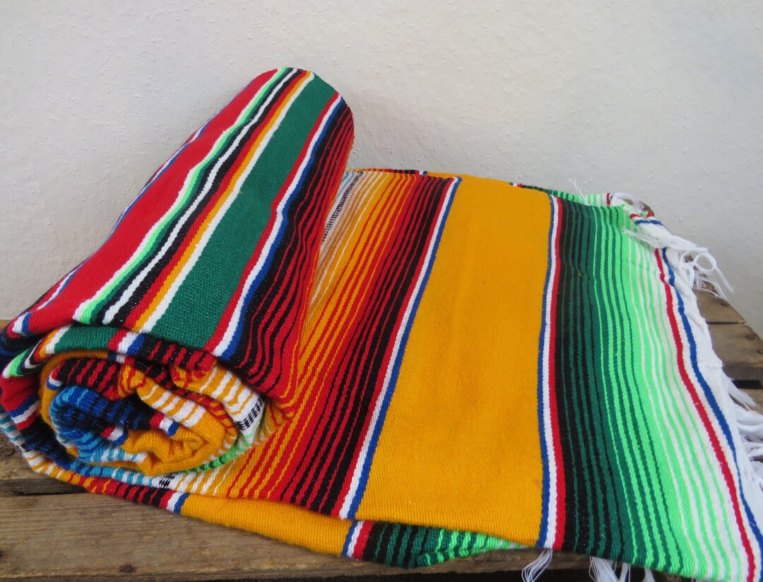 Hand Woven Mexican Serape Blanket Vintage Sunny Yellow Boho Decor - Etsy
