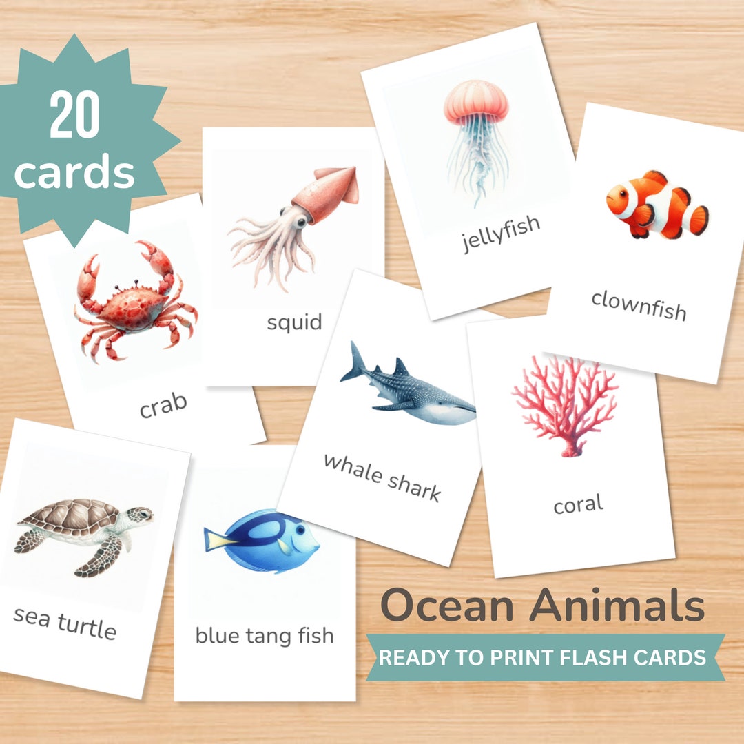 Ocean Animals Montessori Printable Flash Cards, Homeschooling Classroom ...