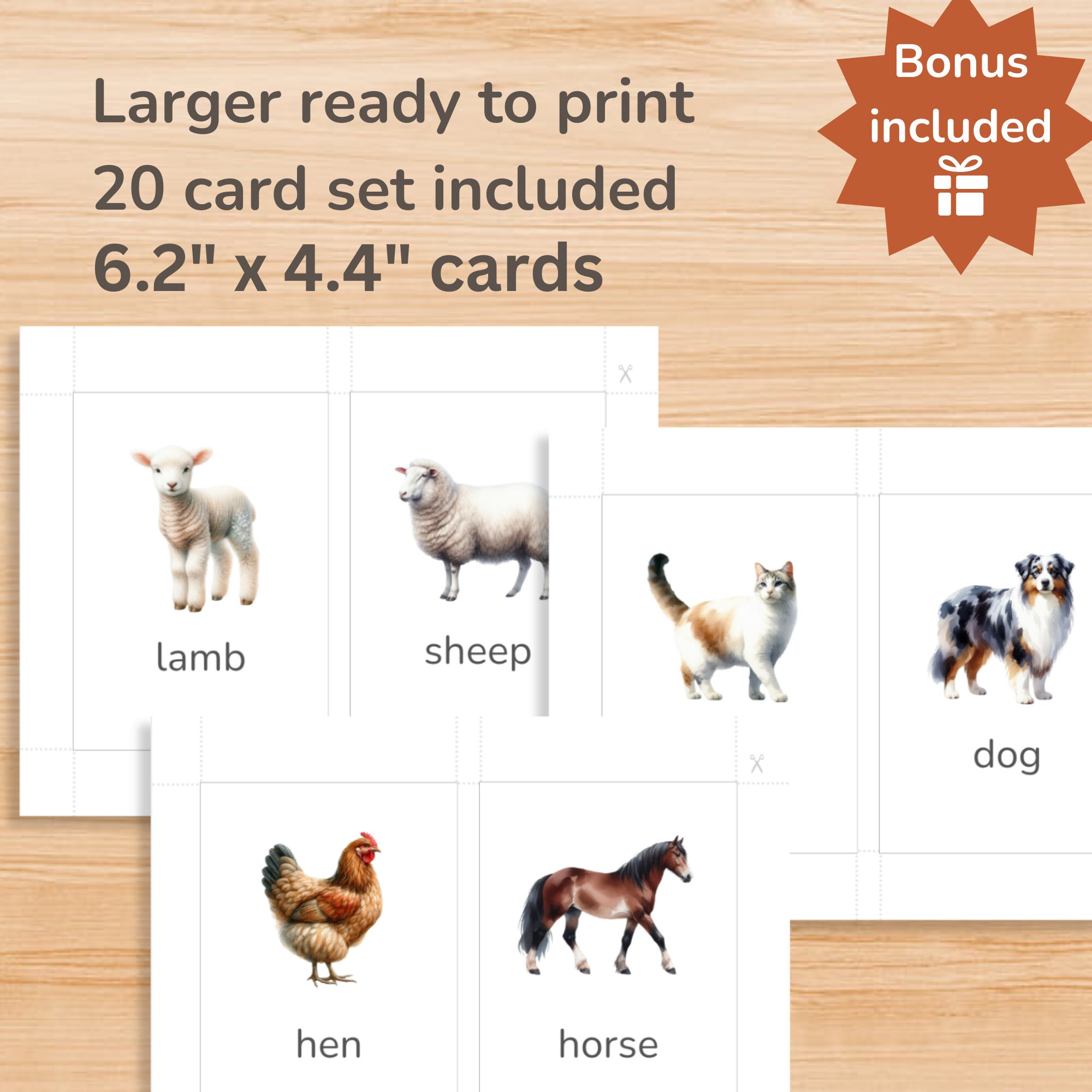 Farm Animals Montessori Printable Flash Cards, Homeschooling Classroom ...