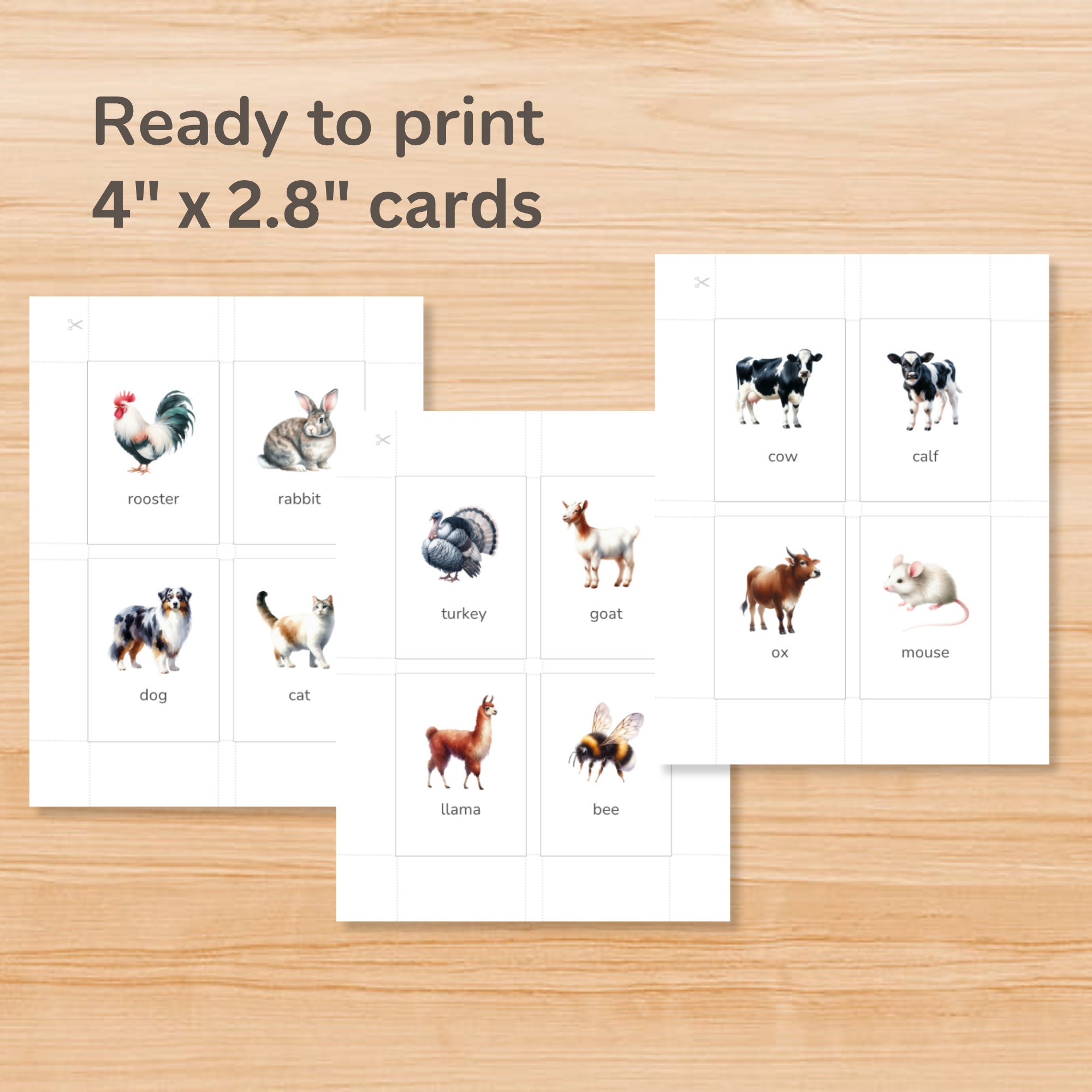 Farm Animals Montessori Printable Flash Cards, Homeschooling Classroom ...