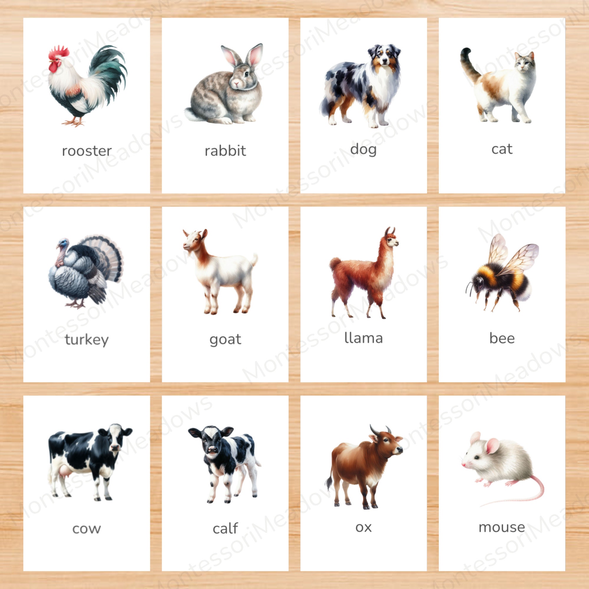 Farm Animals Montessori Printable Flash Cards, Homeschooling Classroom ...