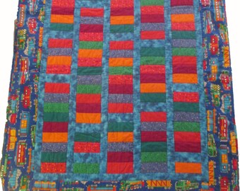 Train Quilt, Spring Steam Featuring Locomotives and a Garden Maze ...