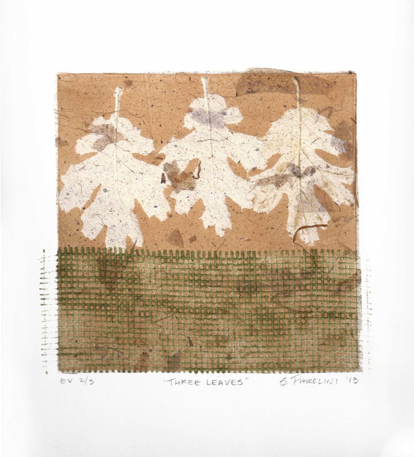 Monoprint With Chine Colle / Original Hand Pulled / “three Leaves” - Etsy